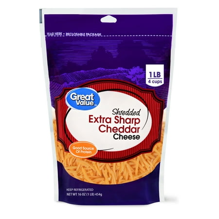 Great Value, Shredded Extra Sharp Cheddar Cheese, 16 Oz. - Walmart.com