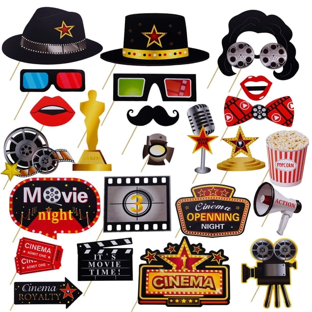 Cinematic Celebration Photo Booth Props Set for Movie Night Parties ...