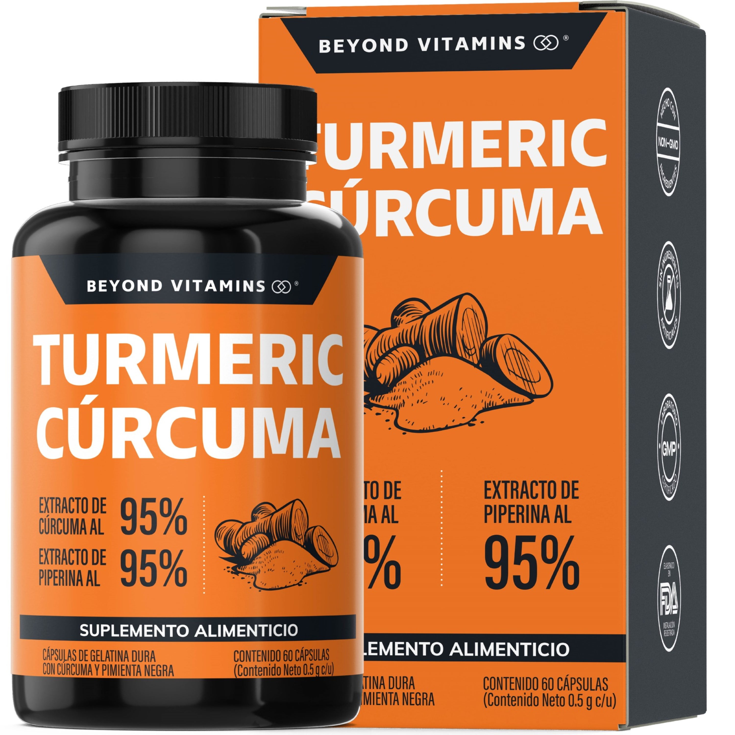 Turmeric Cúrcuma Con Extracto Al 95% y Pimienta Negra Al 95% 60 ...