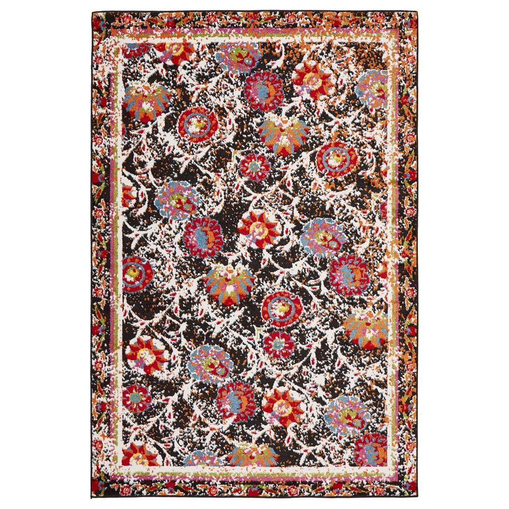 Lr Home Fusion Black Red 3 Feet x 5 Feet Floral Transitional Indoor ...