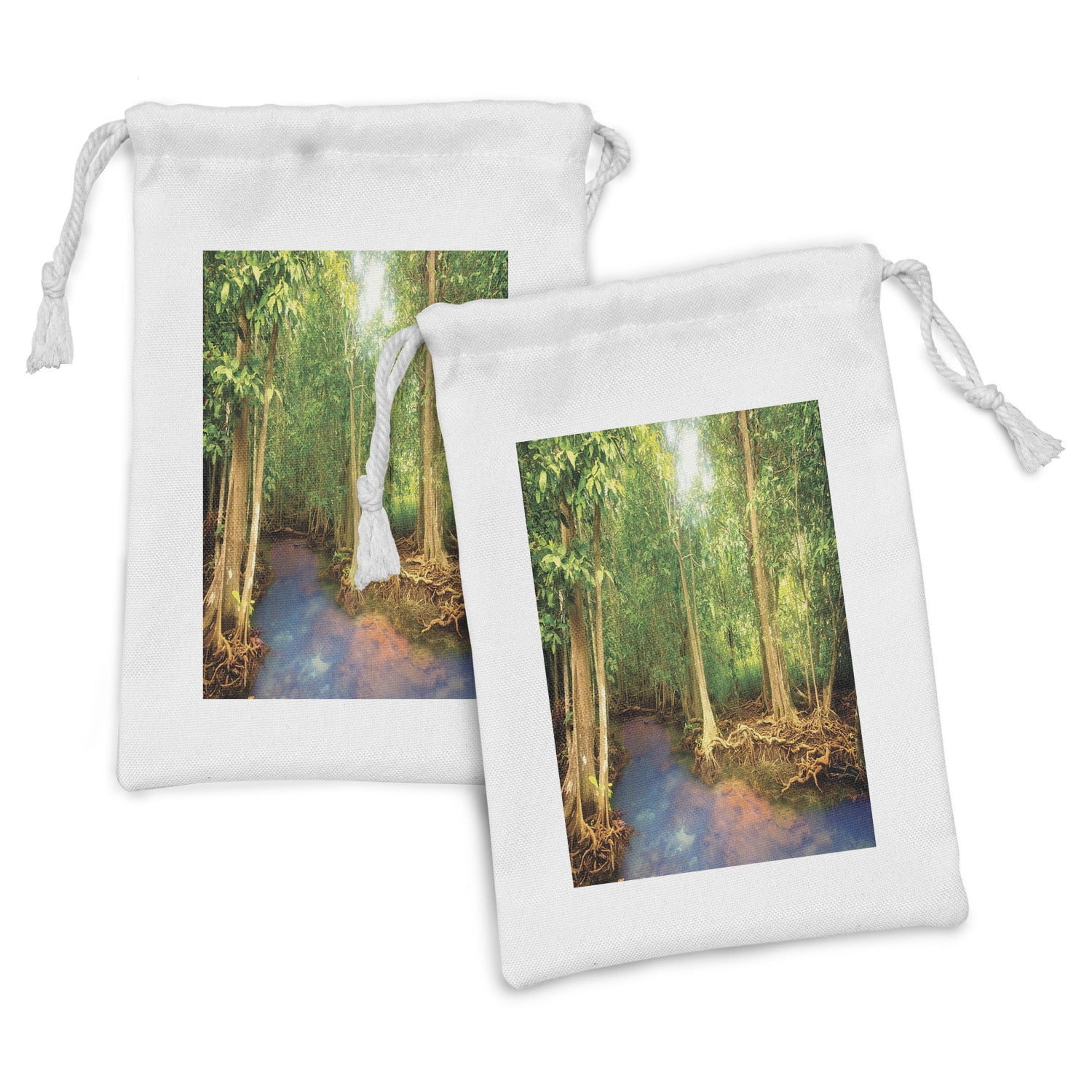 Rainforest Fabric Pouch Set of 2, Roots of Mangrove Trees Turquoise ...