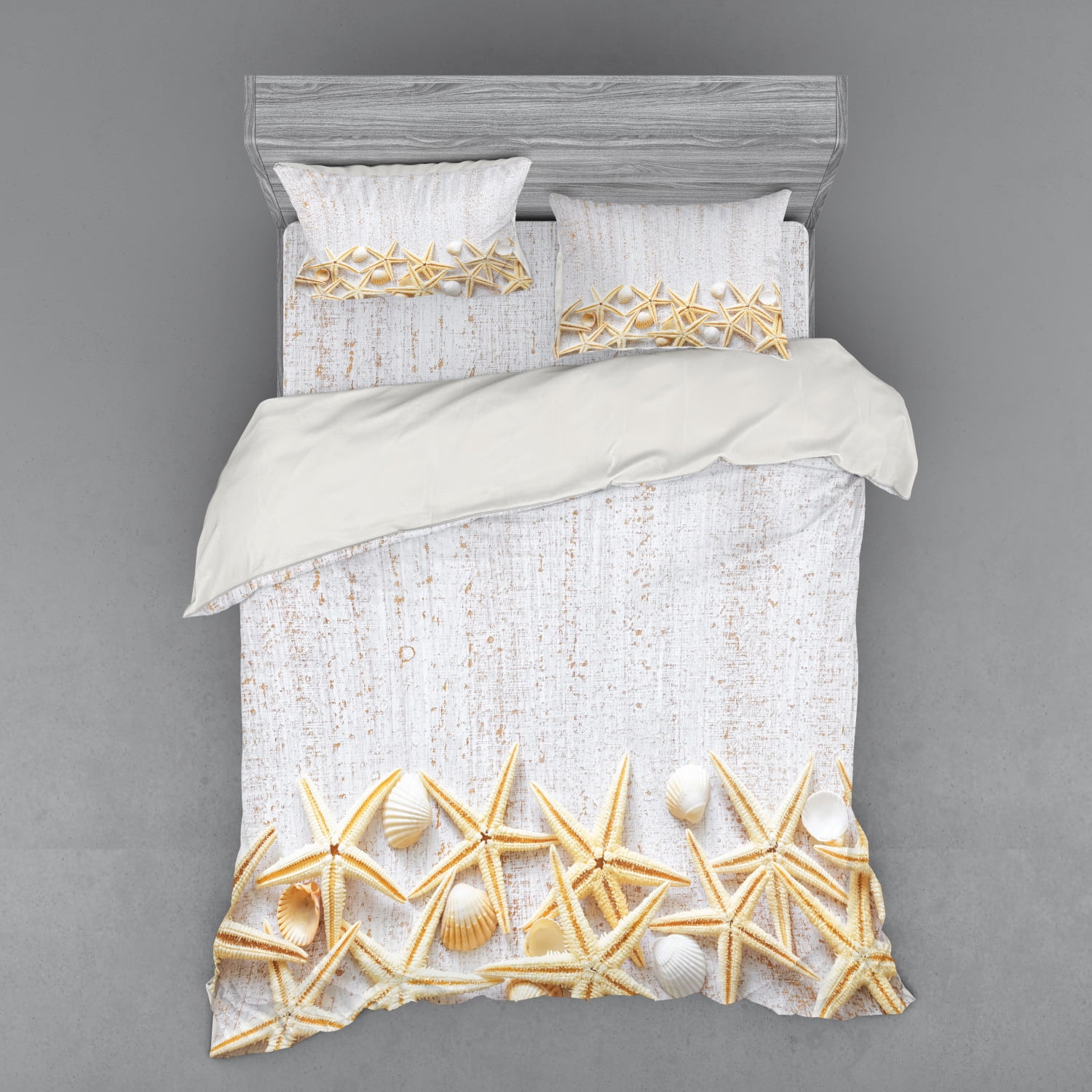 Ambesonne White Bedding Set 4 Pcs, Sea Shells on Timber, Queen, Pearl ...