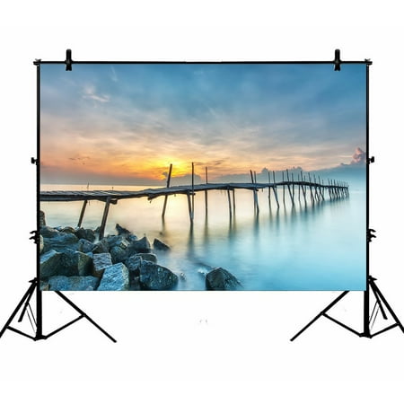 BSDHOME 7x5ft Seascape Backdrops, Beautiful Sunrise on Wooden Bridge ...