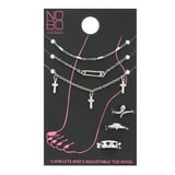 No Boundaries Women's Silvertone Cross Motif Anklet and Toe Ring Set, 6 ...