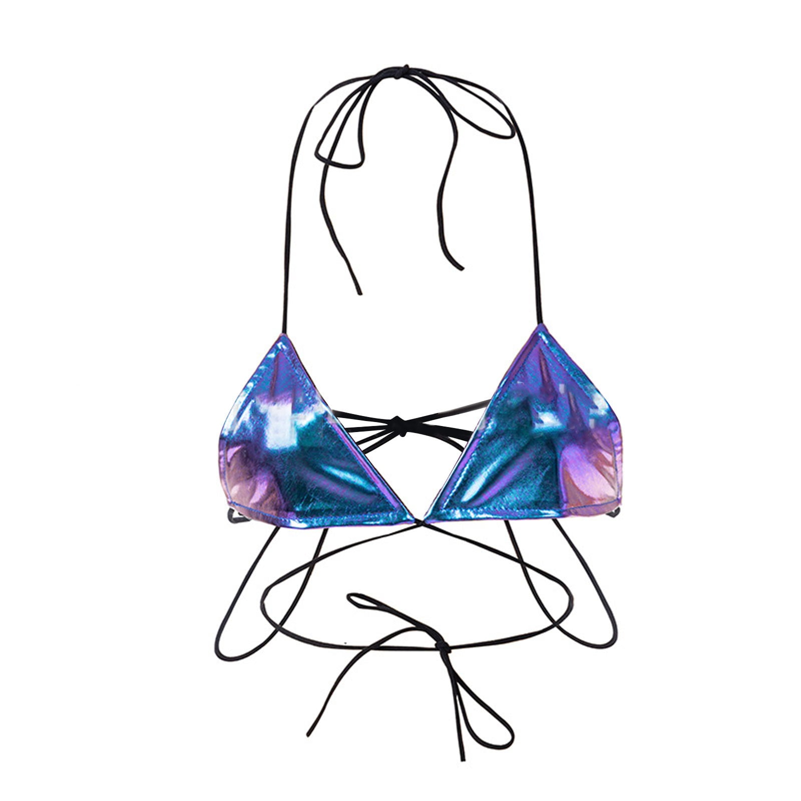 Apexfwdt Shiny Metallic Bra Tops For Women Sexy Halter Strap Lace Up
