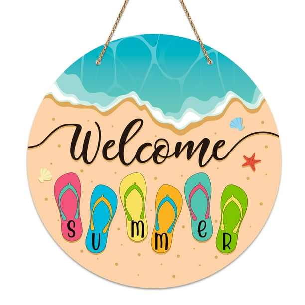 WaaHome Hello Summer Door Signs 11.3" Summer Slippers Hanging Sign ...