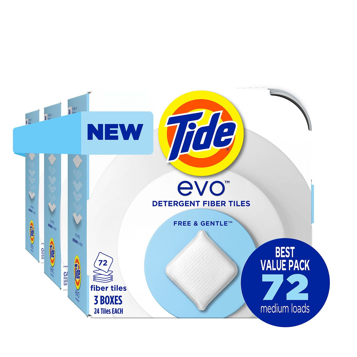 Tide Evo Laundry Detergent Fiber Tiles, Free & Gentle, 72 ct ...