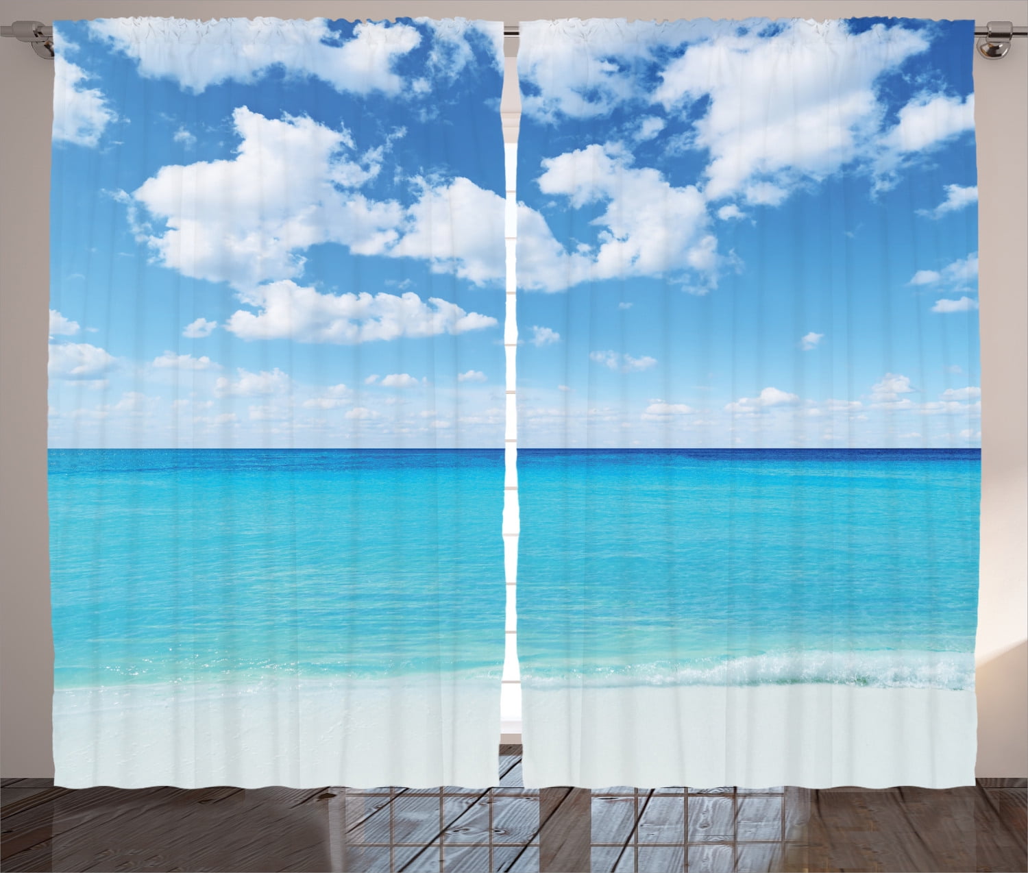 Ocean Decor Curtains 2 Panels Set, Surreal Tropical Seascape with ...