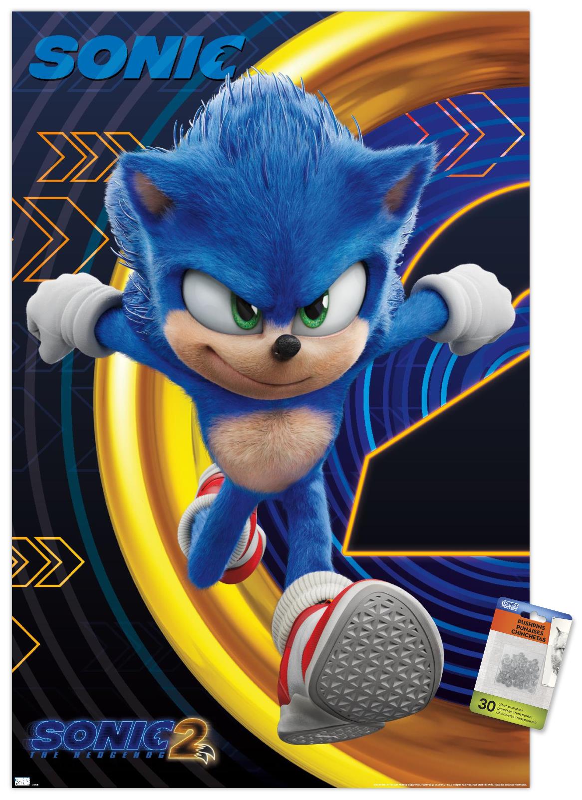 Sonic The Hedgehog 2 - Sonic Wall Poster with Pushpins, 22.375" x 34 ...