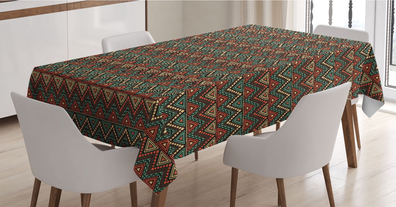 Bohemian Stripe Tablecloth, Motifs Triangles and Zigzags Print ...