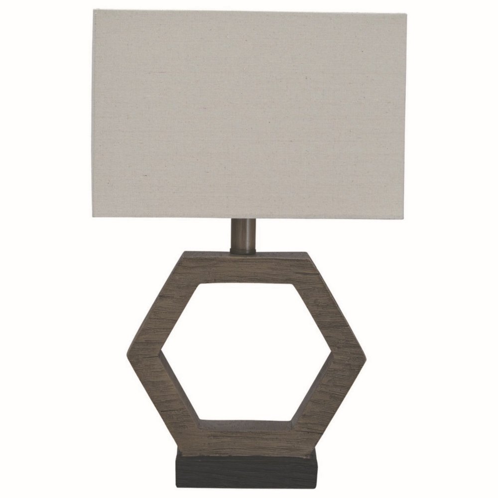 Hexagonal Wooden Base Table Lamp with rectangular Shade, Brown and Gray ...