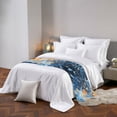 Abstract Fluid Art Bed Runner Queen Size Marble Liquid Waves Coastal ...