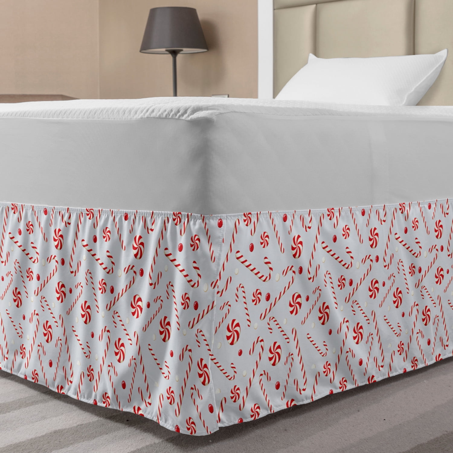 Candy Cane Bed Skirt, Sugary Treats of New Year Celebrations Pattern of ...