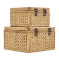 DecMode Handmade Woven Brown Rattan Decorative Box with Bronze Latches ...