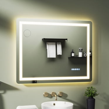 LED Lighted Smart Bathroom Mirror / Clock / Temperature / Magnifying ...