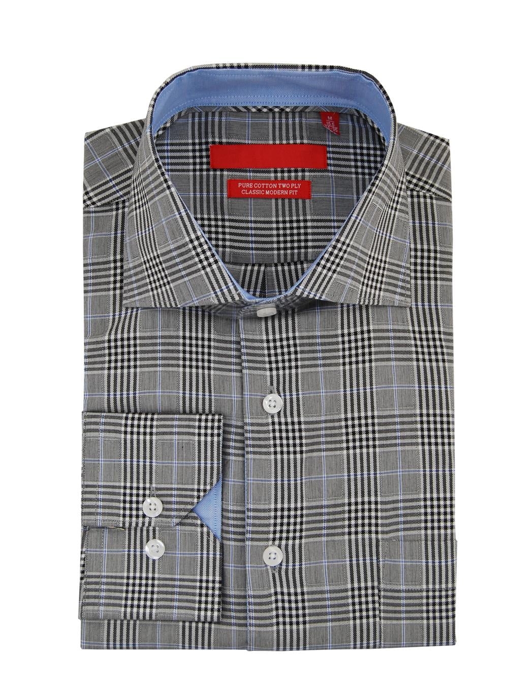 DTI GV Executive Mens Check Dress Shirt Cotton Barrel Cuff Black White ...