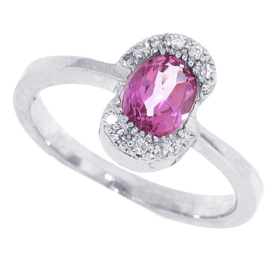 0.75 ct.t.w.Oval Shaped Genuine Pink Topaz and Diamond Ring 14Kt White ...