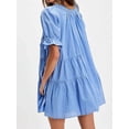 Blue Puff Sleeve Babydoll Mini Dress With Lace Trim Square Neck Flowy A ...