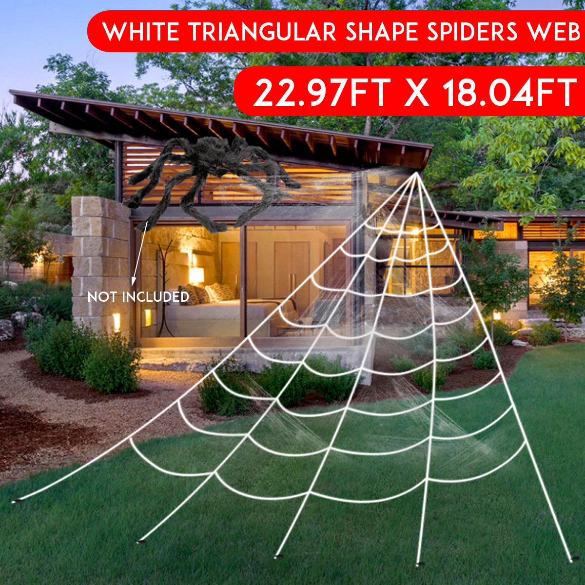 3/5/6.6FT Large Black Hairy Spider, White Triangular Spiders Web ...