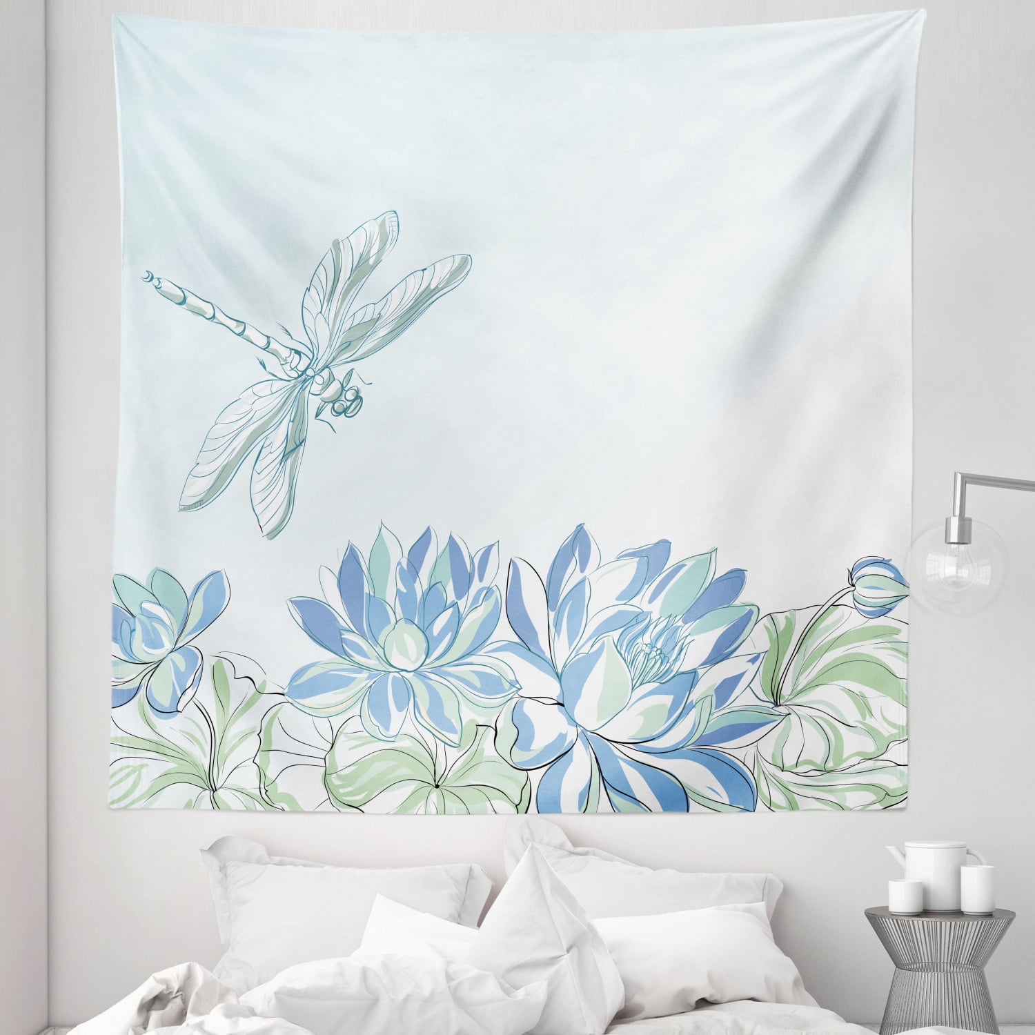 Dragonfly Tapestry, Waterlilies Flowers and Dragonflies Simplistic ...