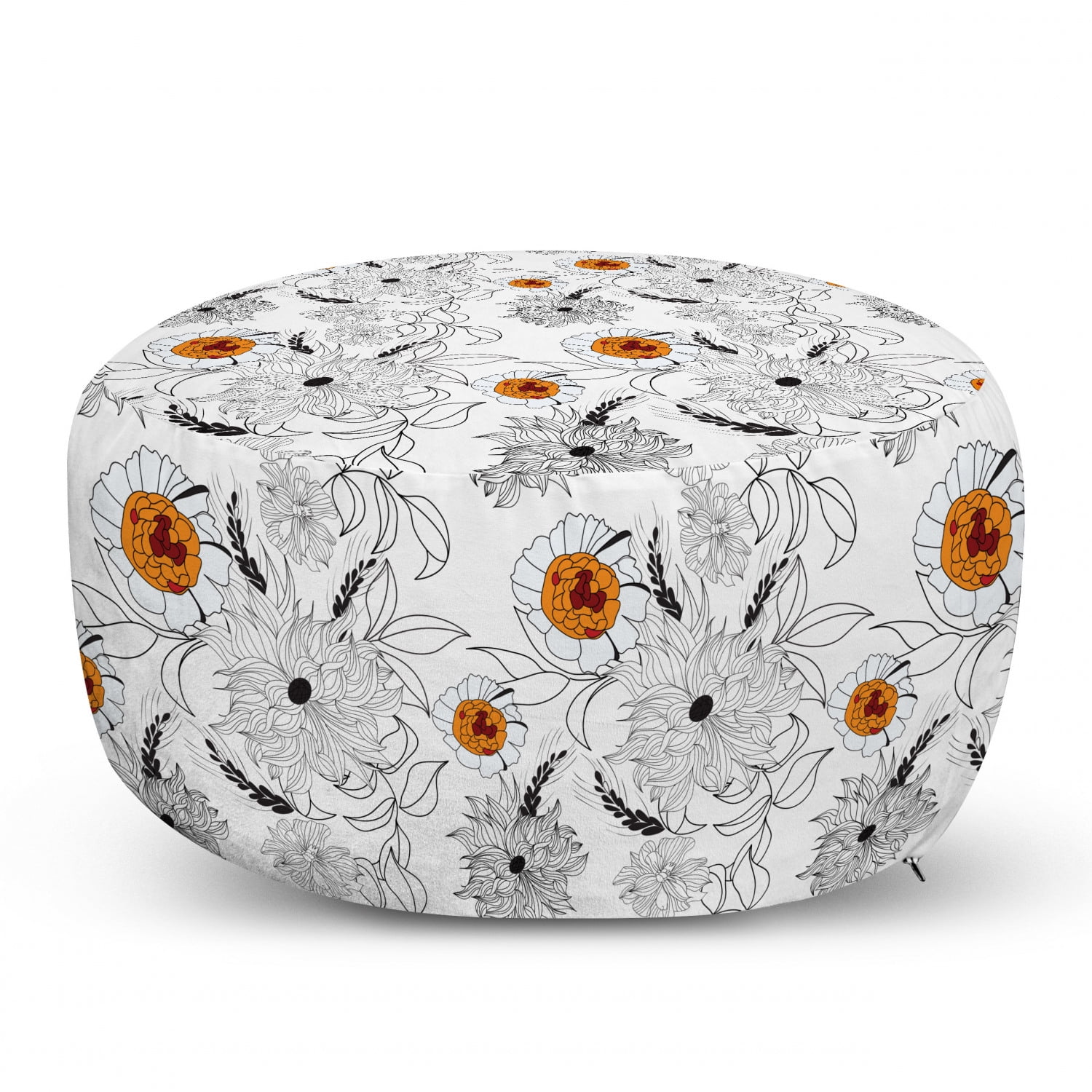 Floral Pouf Cover with Zipper, Simplistic Flower Petals Nature Beauty ...