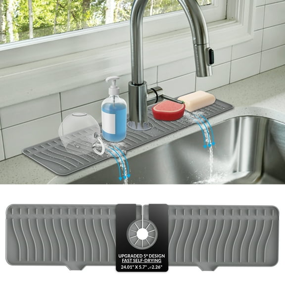 24 Inch Faucet Mat for Kitchen Sink Silicone Splash Guard Self-Draining ...