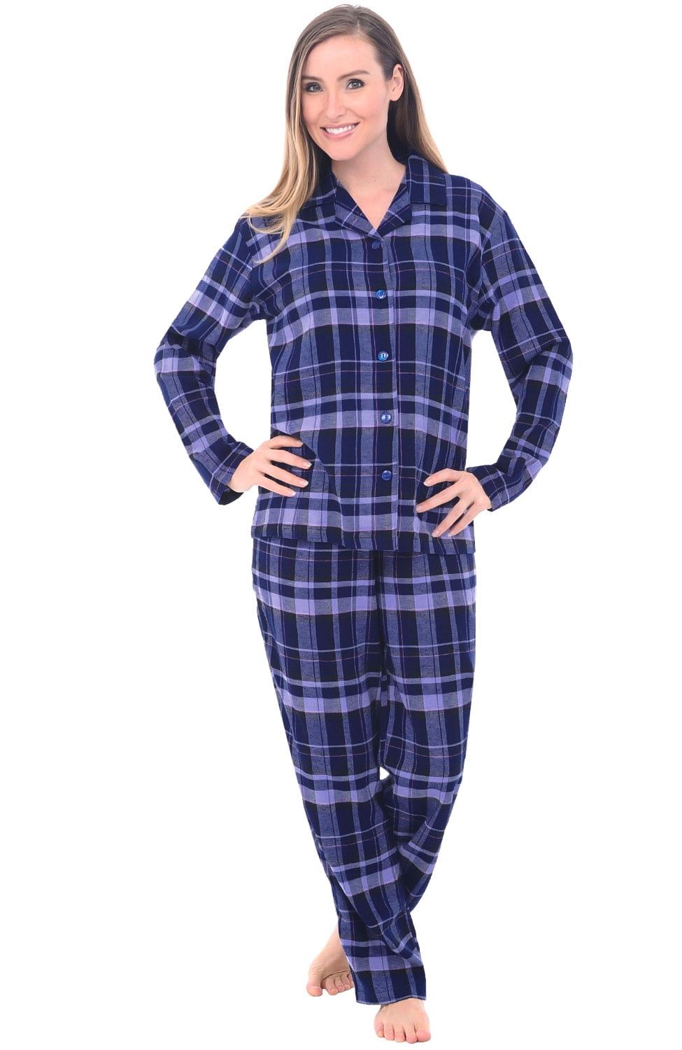 Alexander Del Rossa Women's Warm Flannel Pajama Set, Long Button Down ...