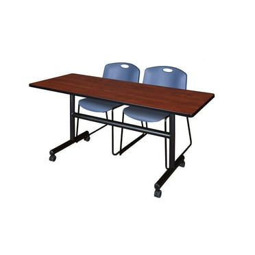 60" x 30" Flip Top Mobile Training Table w/ Divider- Cherry & 2 Stack ...