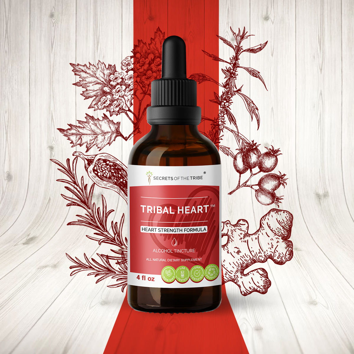 Tribal Heart Alcohol Extract, Tincture, Ancho Pepper, Ginger, Hawthorn ...