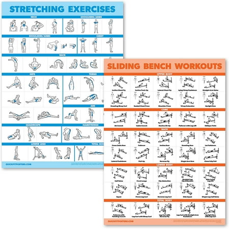 2 Pack Stretching Exercises and Sliding Bench Workout Poster Set ...