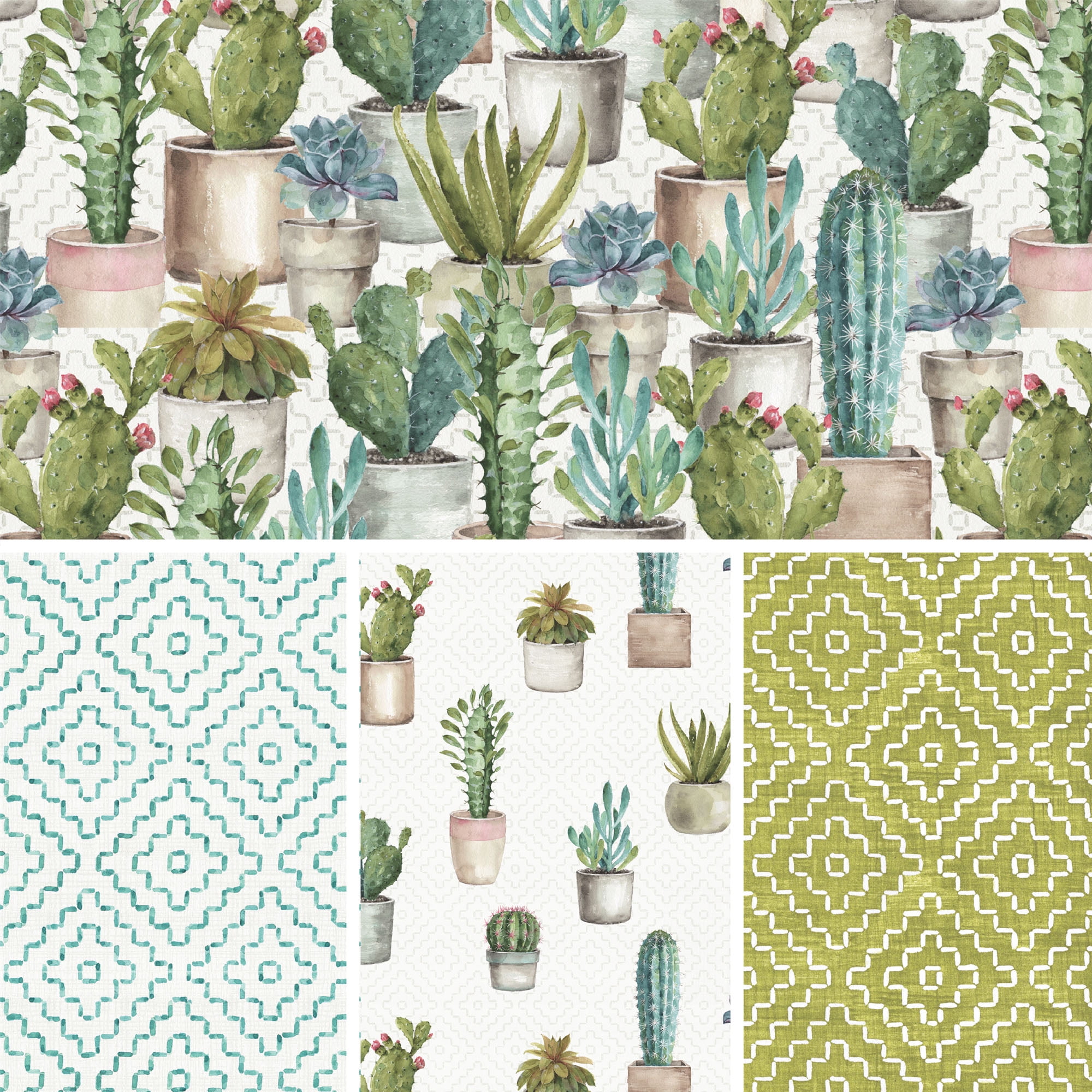 David Textiles Cactus Garden Cream Cactus Garden Fabric 1 yard Fabric ...