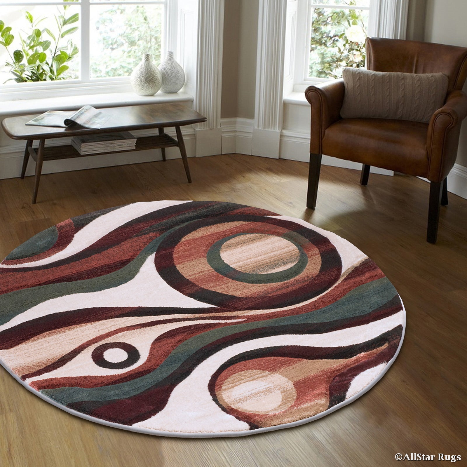 Allstar Multi Color Hand Carved Indian Contemporary Circles Round Area ...