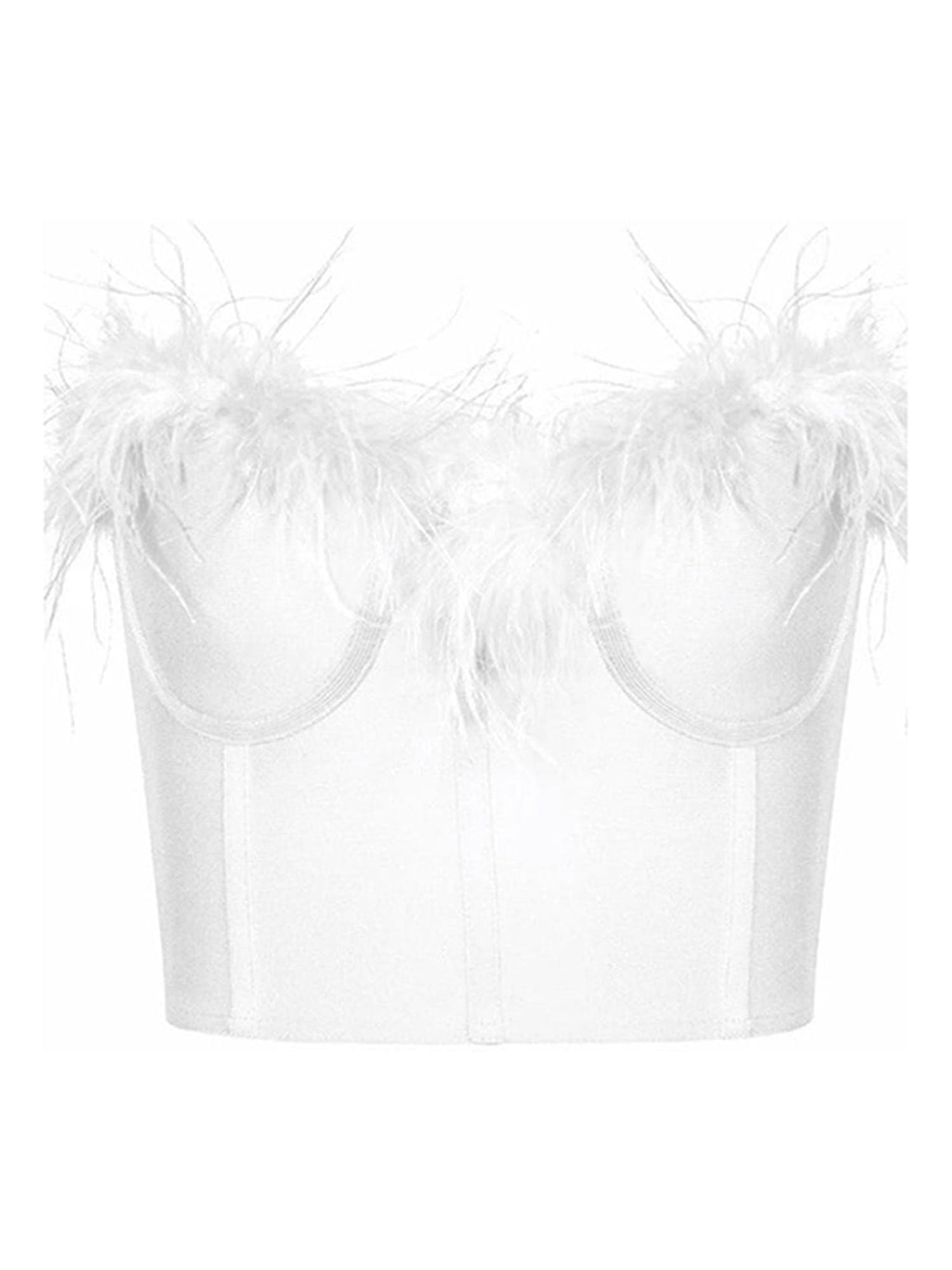 Gzhioc Women's Tube Tops, Solid Color Furry Trim Sleeveless Off ...