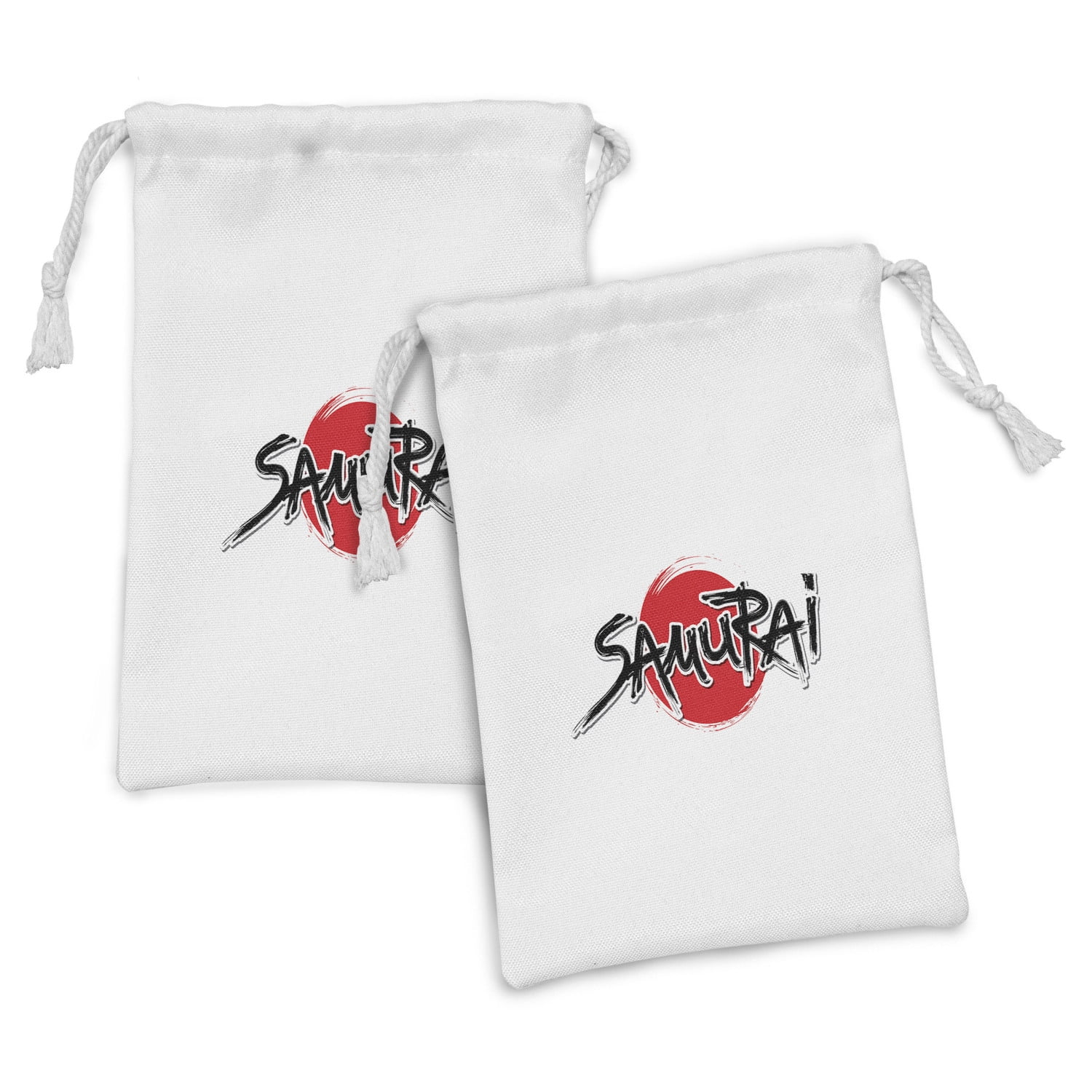 Japanese Fabric Pouch Set of 2, Samurai Lettering over Sun Emperor Man ...