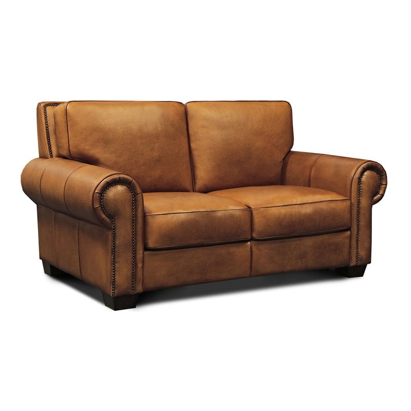 Hello Sofa Home Valencia Top Grain Hand Antiqued Leather Loveseat in ...