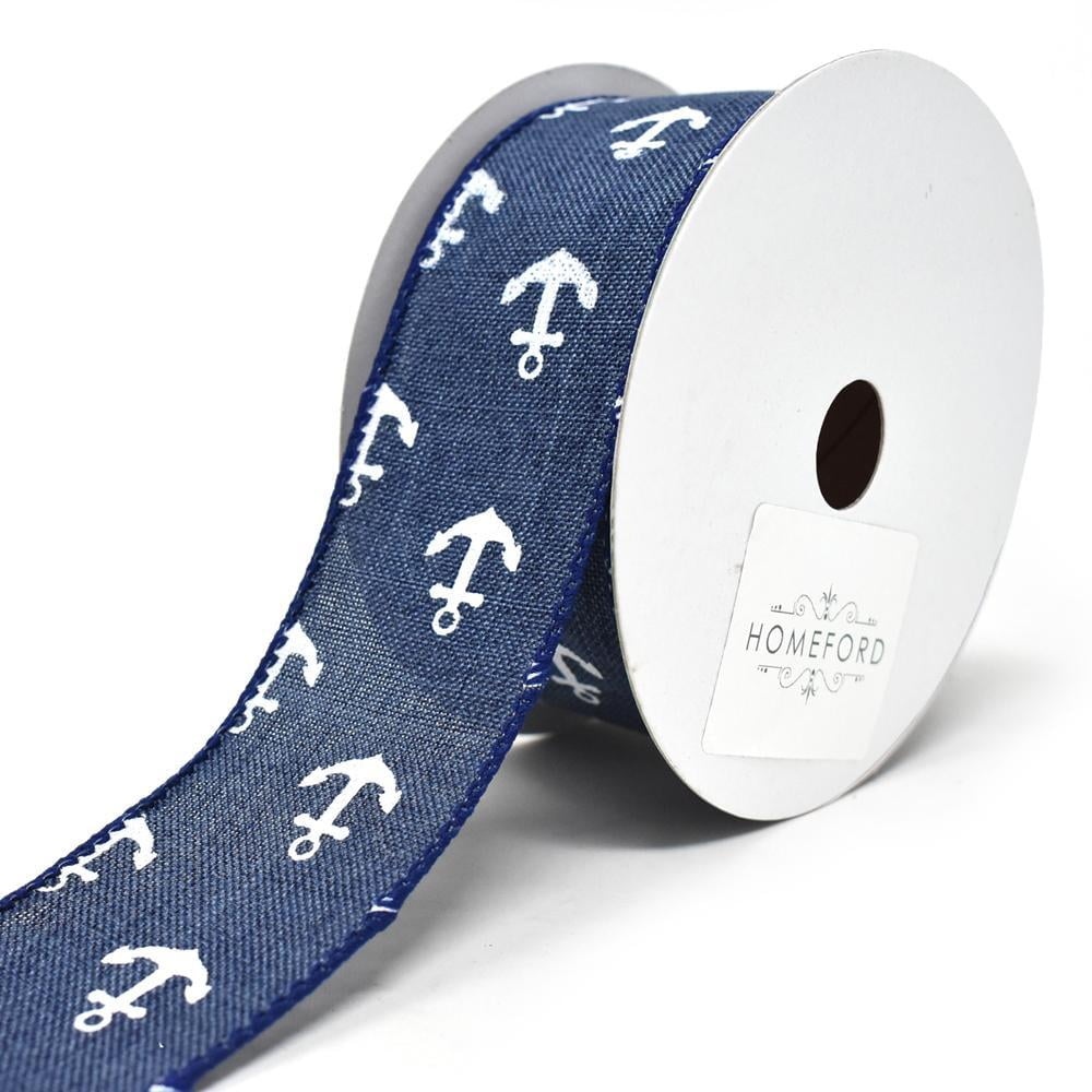 Nautical White Anchor Canvas Wired Ribbon, Dark Jean, 1-1/2-Inch, 10 ...