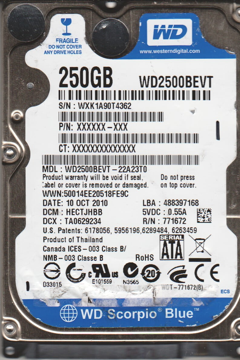 WD2500BEVT-22A23T0, DCM HECTJHBB, Western Digital 250GB SATA 2.5 Hard ...