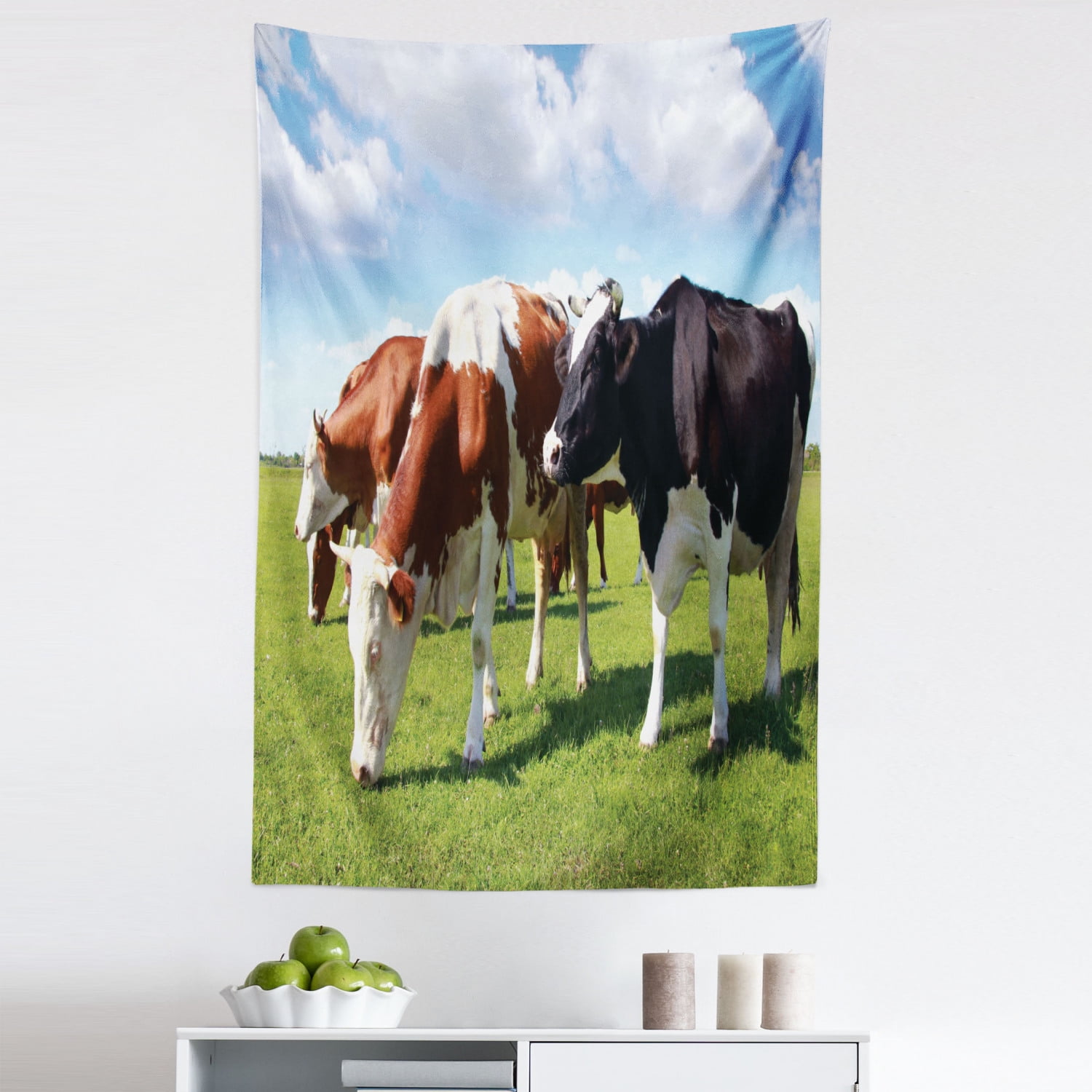 Cattle Tapestry, Various Colored Herd of Cows Grazing on Pasture Nature ...