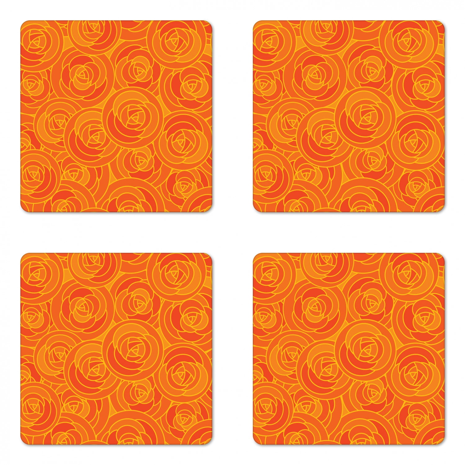 Orange Coaster Set of 4, Outline Romantic Roses in Seasonal Autumn ...