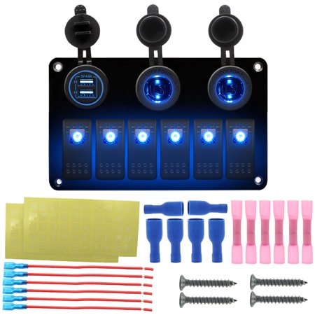 ikayaa Universal 6 Gang ON/Off Toggle Rocker Switch Panel with -24V LED ...