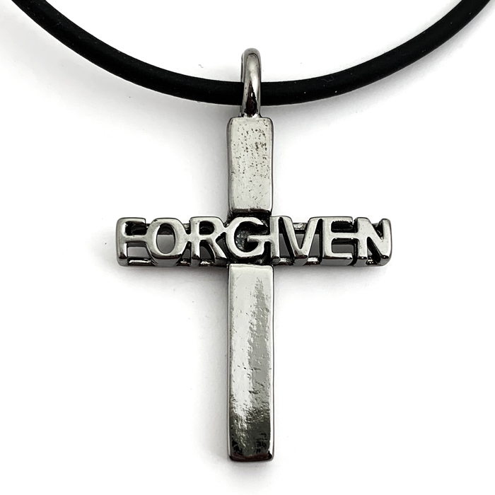 Forgiven Cross ( tsfgm) Gunmetal Finish Necklace On Black Rubber Cord ...