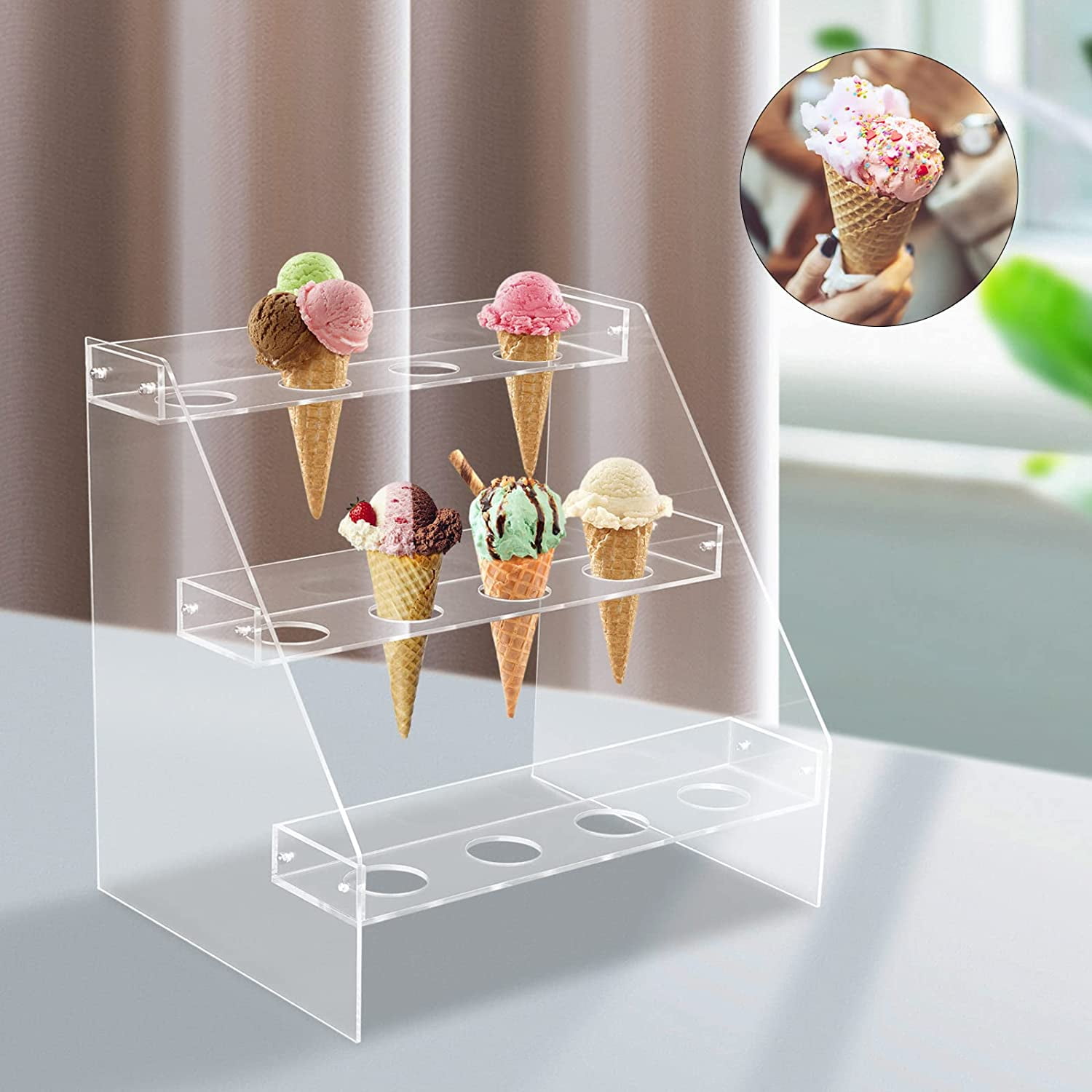 Fichiouy Clear Acrylic Ice Cream Cone Holder, Cone Display Stand ...