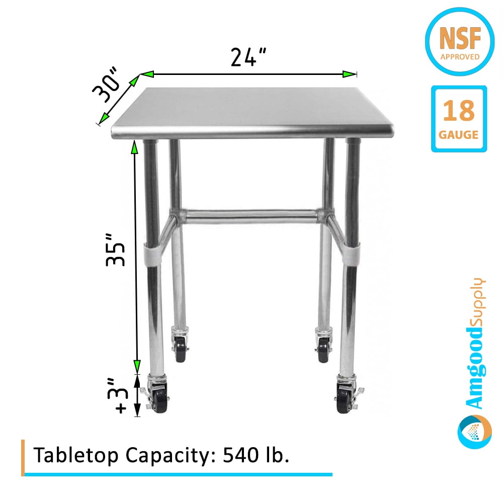 AmGood 24" Long x 30" Deep Stainless Steel Work Table With Open Base ...