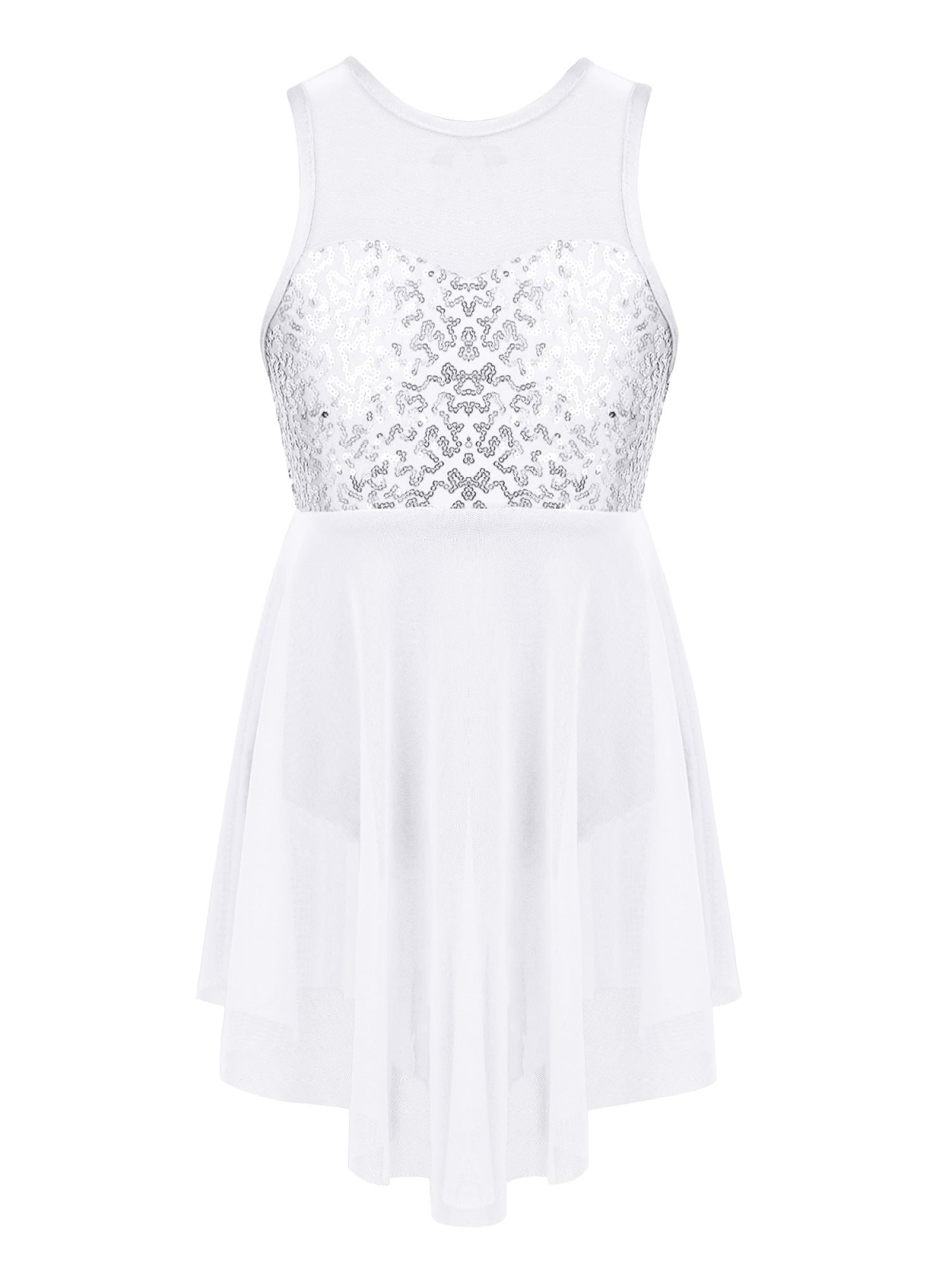 YEAHDOR Girls Irregular Hem Modern Lyrical Dance Dress Glittery Sequins ...