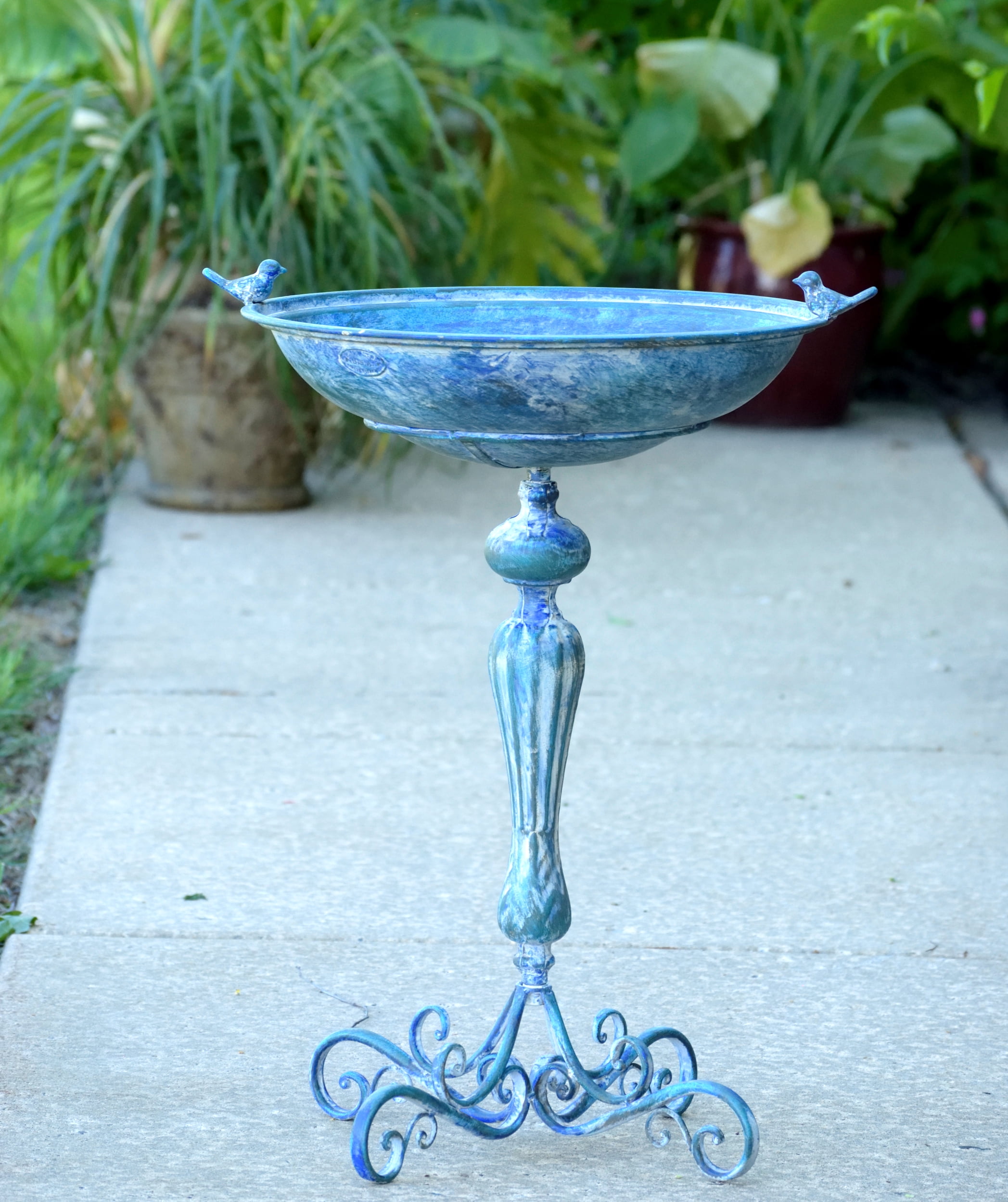 Zaer Ltd. Ornate Pedestal Style Birdbath with Cast Iron Birds on Rim ...