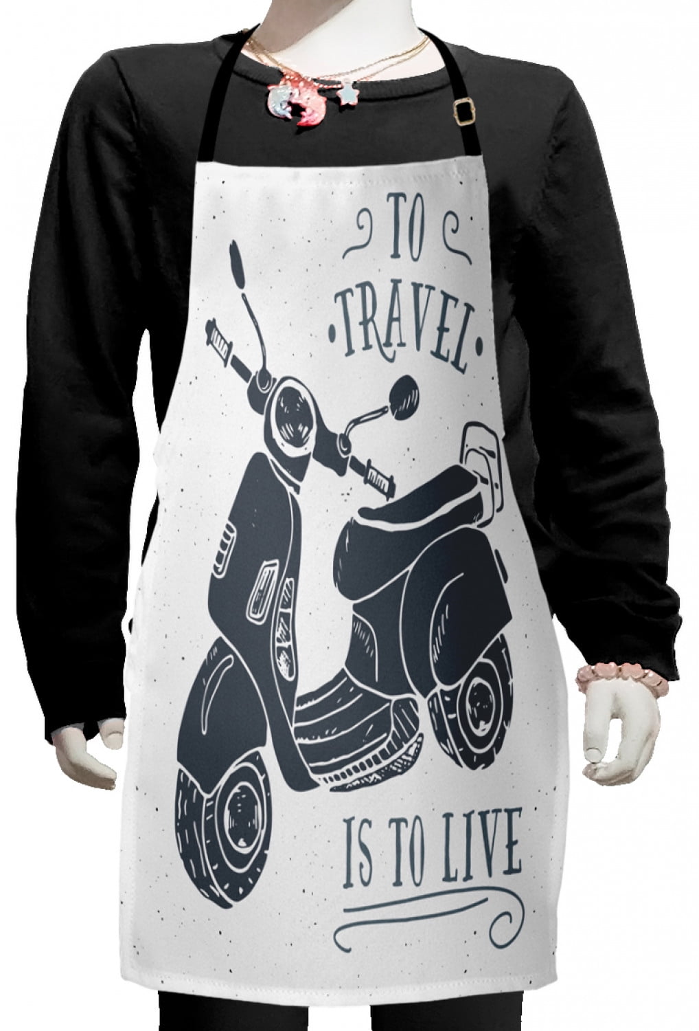 Motorcycle Kids Apron, Sketch Scooter with to Travel is to Live Words ...