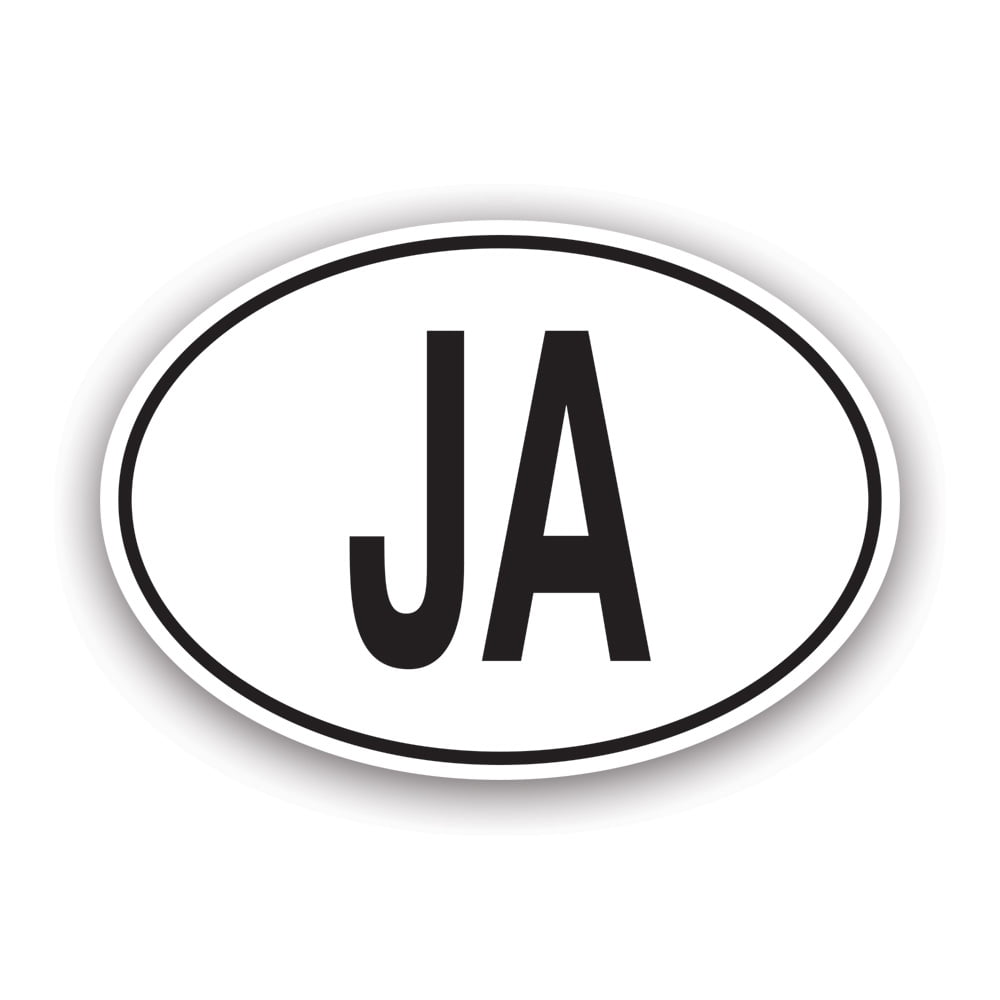 JA Jamaica Country Code Oval Sticker Decal - Self Adhesive Vinyl ...