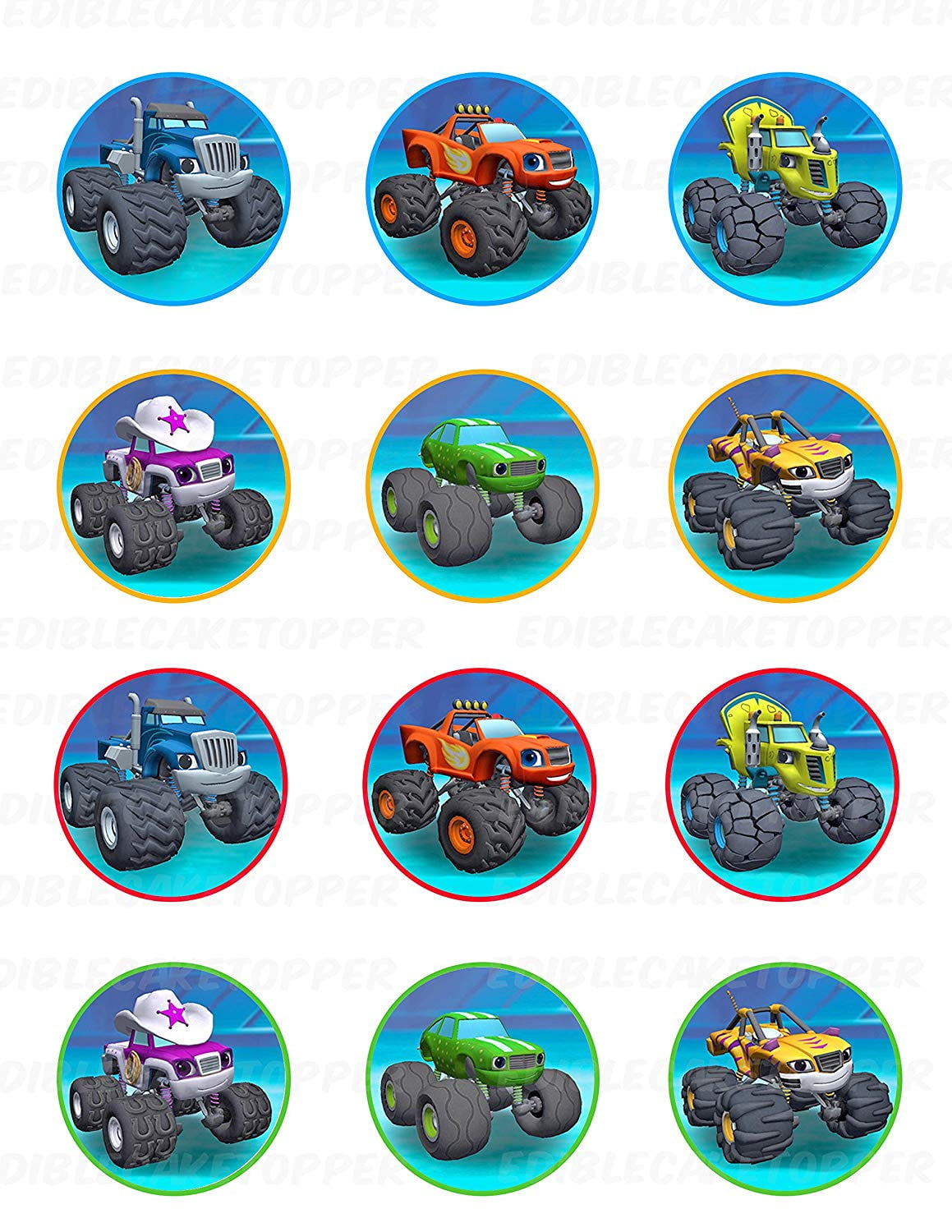 Blaze and the Monster Machines Edible Cupcake Toppers (12 Images ...