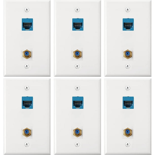 6 Pieces Ethernet Coax Wall Plates, Cat6 Coax Wall Plate with Ethernet ...