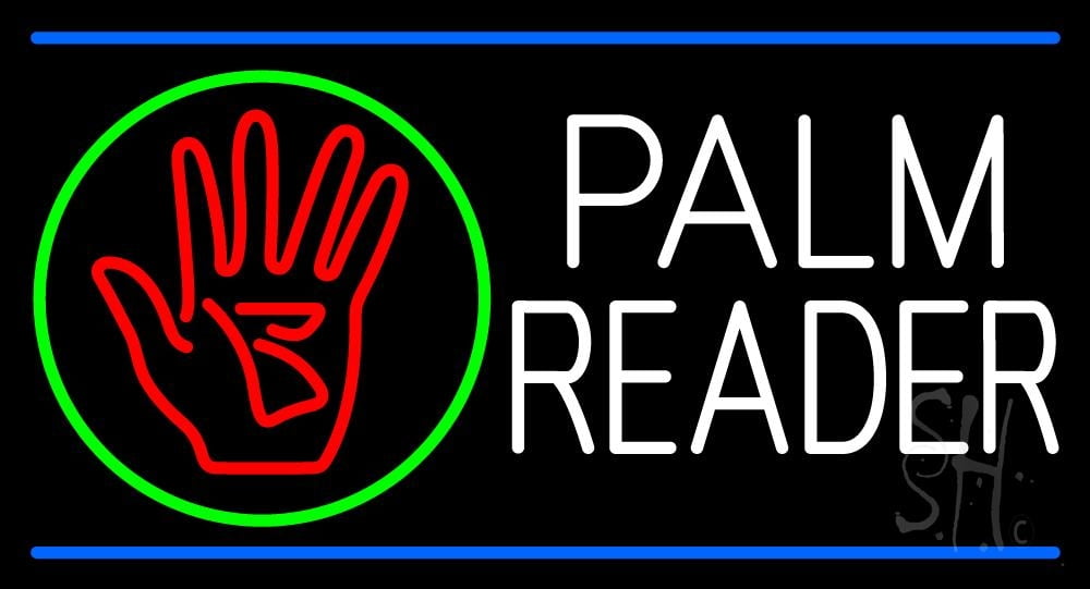 White Palm Reader With Logo Blue Line LED Neon Sign 13" Tall x 24" Wide ...